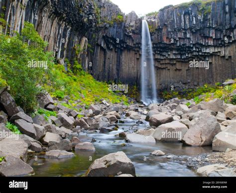 Svartifoss Waterfall With Basalt Columns Skaftafell National Park