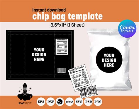 Chip Bag Template Editable Chip Bag Template Party Chip Bag Part