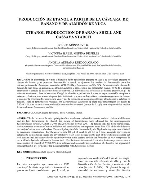 Pdf Ethanol Producction Of Banana Shell And Cassava Starch