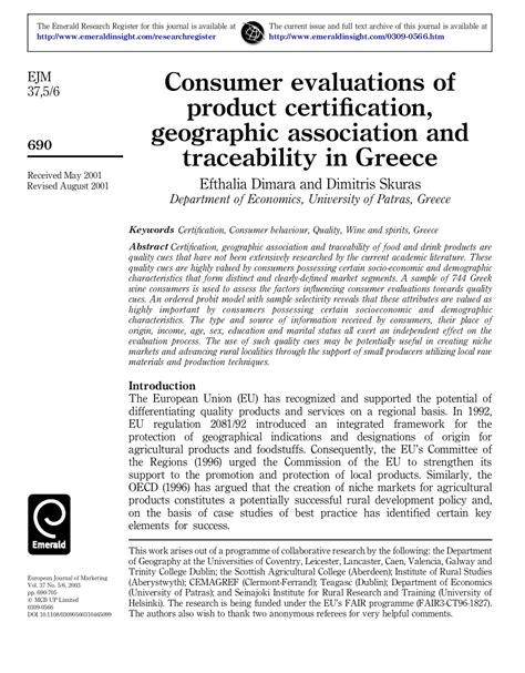 Pdf Consumer Evaluations Of Product Certification Geographic