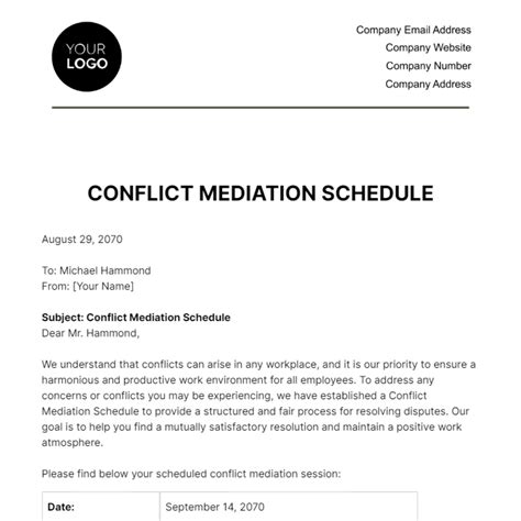 Free Conflict Mediation Schedule Hr Template To Edit Online