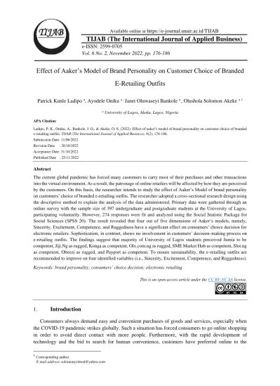 View Of Effect Of Aakers Model Of Brand Personality On Customer Choice