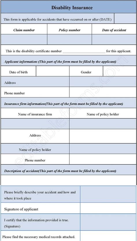 Disability Insurance Fillable Pdf Form Editable Pdf Forms