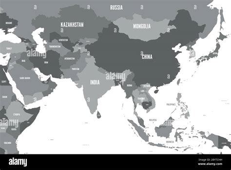 Political Map Of Western Southern And Eastern Asia In Shades Of Grey