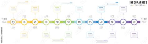 Timeline Mind Map Infographic Template Or Element With 12 Months Step