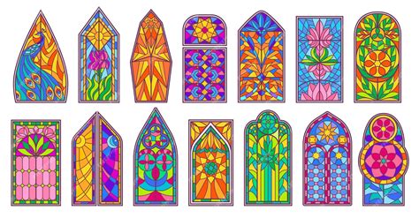 Premium Vector Stained Glass Windows Colored Art Glass Mosaics With