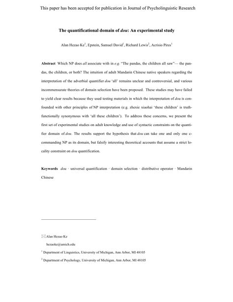 Pdf The Quantificational Domain Of Dou An Experimental Study