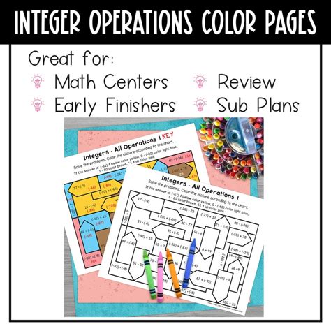 Integer Operations Math Color By Number Pages Worksheets Packet No Prep