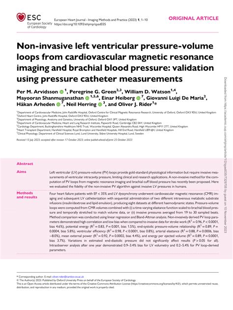Pdf Non Invasive Left Ventricular Pressure Volume Loops From Cardiovascular Magnetic Resonance