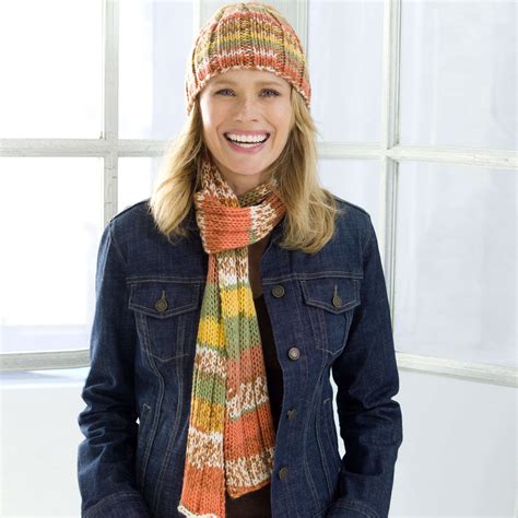 Free Easy Red Heart Ribs On Auto Stripe Hat And Scarf Knitting Pattern