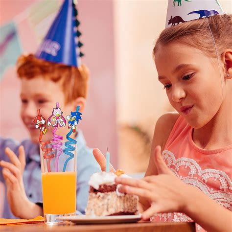 24pcs Sonic Birthday Party Supplies Reusable Drinking Straws8 Designs