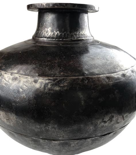 Polished Vintage Indian Metal Vase Or Pot With Weathered Patina For