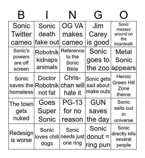 Sonic Bingo Card