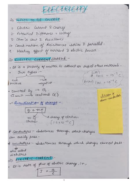 Electricity Class 10 Notes Pdf
