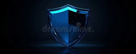 Blue Shield On Dark Background Security And Protection Concept Stock
