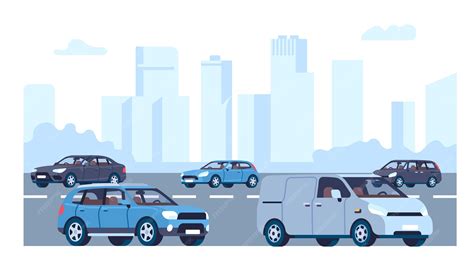 Premium Vector Urban Landscape With Cars Automobiles Drive On Highway