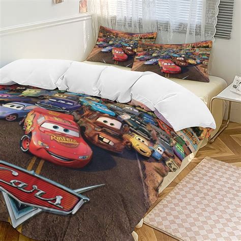 Mcqueen Cars 3 Piece Bedding Set Cartoon Comforter Set Cute Duvet Cover