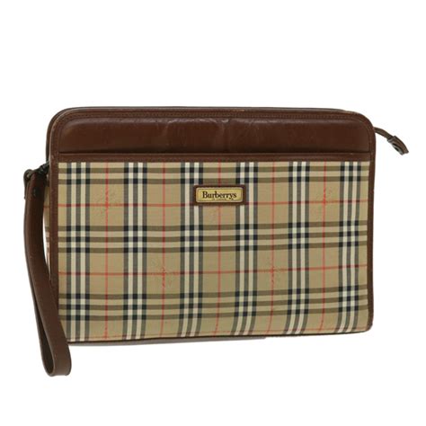 Burberry Bags Burberryss Nova Check Clutch Bag Canvas Leather Brown