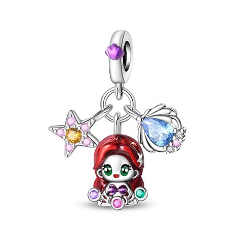 Ariel With Red Hair Starfish And Seashell Dangle Charm