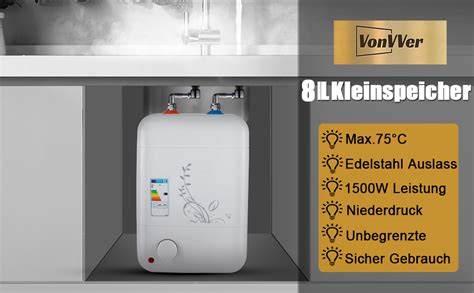 Vonvver Warmwasserspeicher 8l Kleinspeicher 1500w Untertischboiler 30 75℃ Warmwasserspeicher