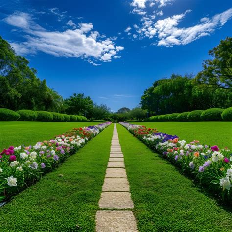 Premium Photo Grassy Trail With Flowered Sides