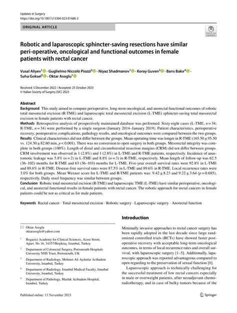 Vusal Aliyev On Linkedin Journalofupdatesinsurgery Femalepatients Malepatients Rectalcancer…