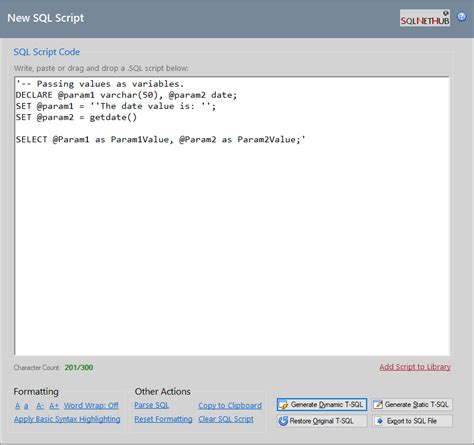 Dynamic SQL Generator Online Help SQLNetHub