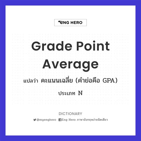 Grade Point Average แปลว่า คะแนนเฉลี่ย คำย่อคือ Gpa Eng Hero เรียน