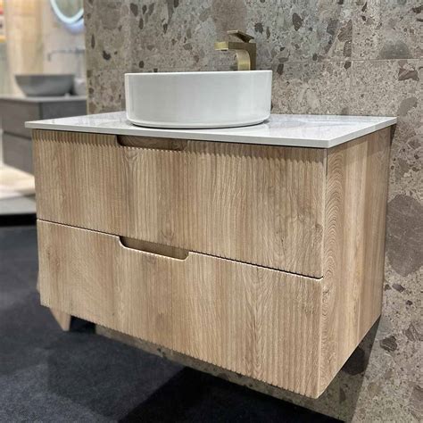 Granlusso Opus Oak Fluted Wall Mounted Vanity Unit With Marble Effect Deluxe Bathrooms
