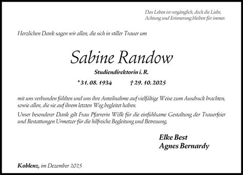 Traueranzeigen Von Sabine Randow Rz Trauerde
