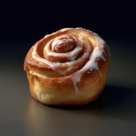 Premium Photo Cinnemon Roll With Icing On Black Background Created