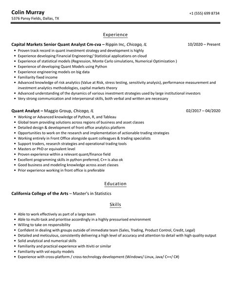 Quant Analyst Resume Samples Velvet Jobs Quant Analyst Resume Samples Velvet Jobs