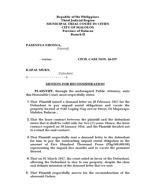 Motion For Reconsideration Sample Pdf Public Law Virtue