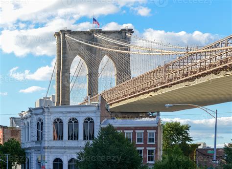 View Of The Brooklyn Bridge From Old Fulton Street In New York City