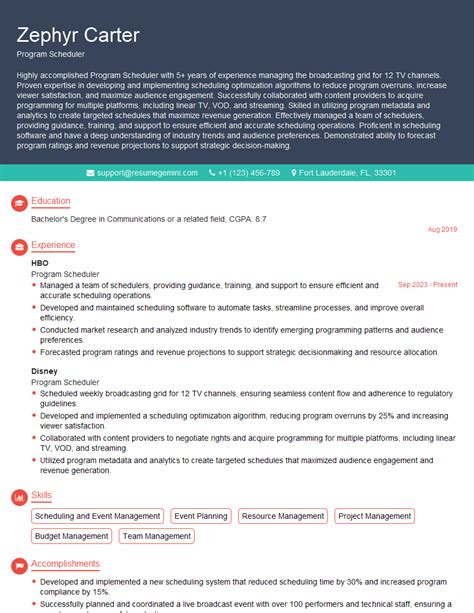 Program Scheduler Resume Template Resumegemini Online Resume Builder