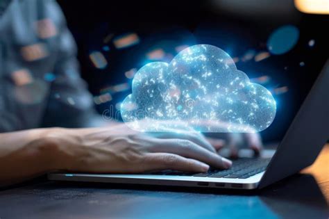 Person Typing On Laptop With Holographic Cloud Computing Icon Data