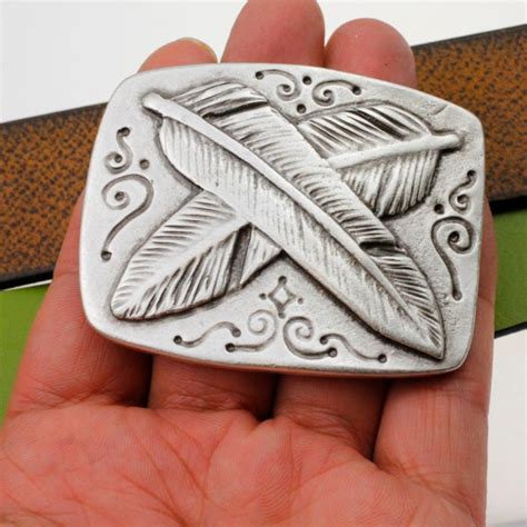 Antique Silver Belt Buckle Square Belt Buckle Feath Gem