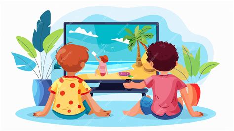 Niños Viendo Dibujos Animados Niño Y Niña Vector Premium Generado Con Ia
