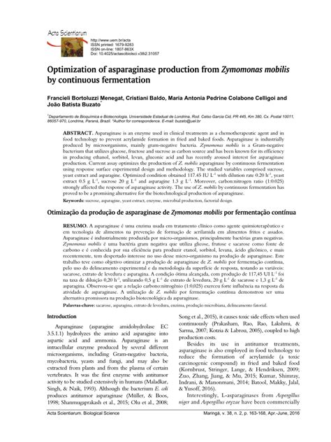 Pdf Optimization Of Asparaginase Production From Zymomonas Mobilis By