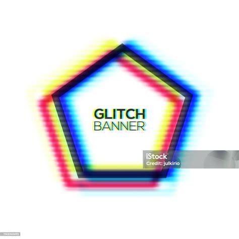 추상 글리치 텍스처 펜타곤 프레임 기하학적 스타일 아트입니다 글리치 효과와 현대 다각형 배경 왜곡 Rgb Cmyk 색상 채널의 깨진 글리치 서명 개념 색상 벡터
