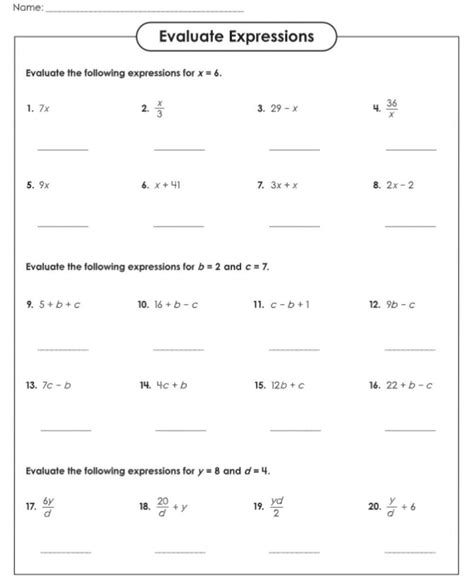 Evaluate Expressions Worksheet Worksheets Library