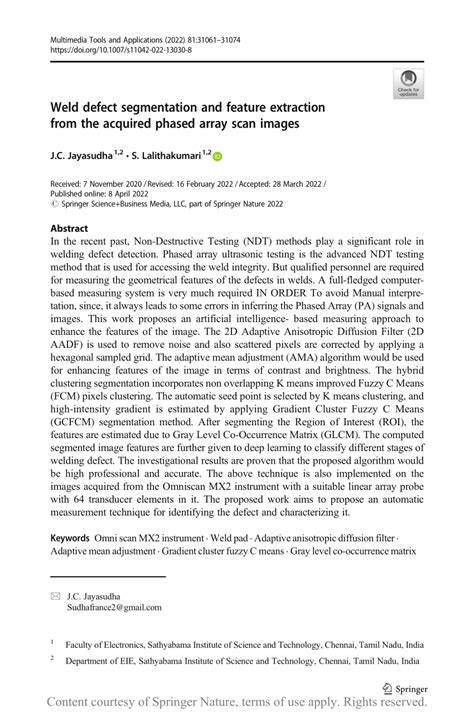 weld defect segmentation and feature extraction from the acquired