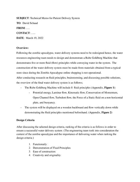 Copy Of Cee Water Delivery Technical Memo Subject Technical Memo