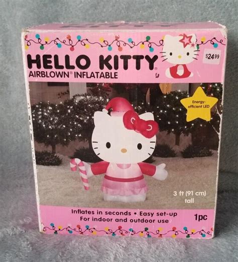 Rare Hello Kitty Gemmy Inflatable Christmas Santa Hat Candy Cane 3 Ft