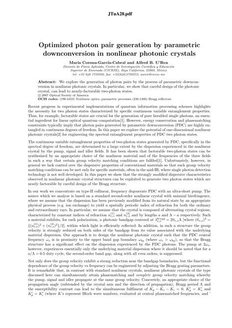 Pdf Optimized Photon Pair Generation By Parametric Downconversion In