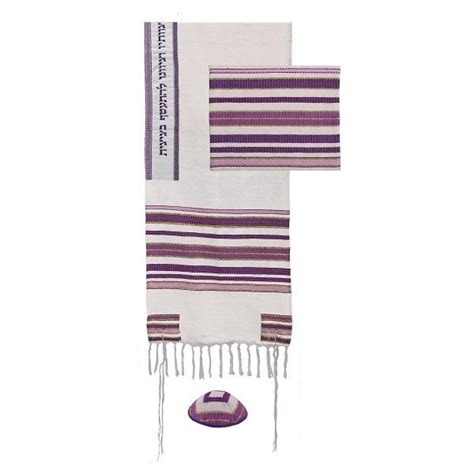 Tallit Hand Woven Atara With Blessing 105 Cm Purple