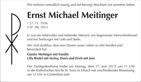Traueranzeigen Von Ernst Michael Meitinger Vrm Trauer De