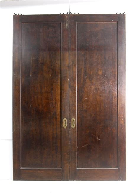 Dark Tone Burled Wood Double Pocket Doors With Original Hardware For