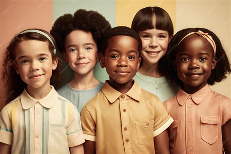 Un Grupo De Niños Sonrientes De Diferentes Tonos De Piel Y
