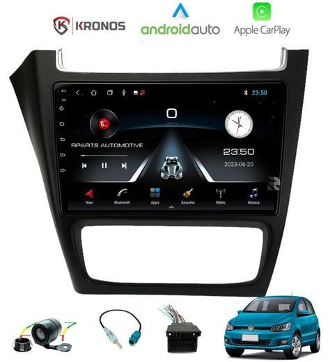 Kit Central Multimidia Kronos 9 Polegadas Android Vw Fox Crossfox Spacefox G3 2014 A 2021 Preta